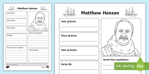 Matthew Henson Fact File Template, Matthew Henson - Coloring Nation