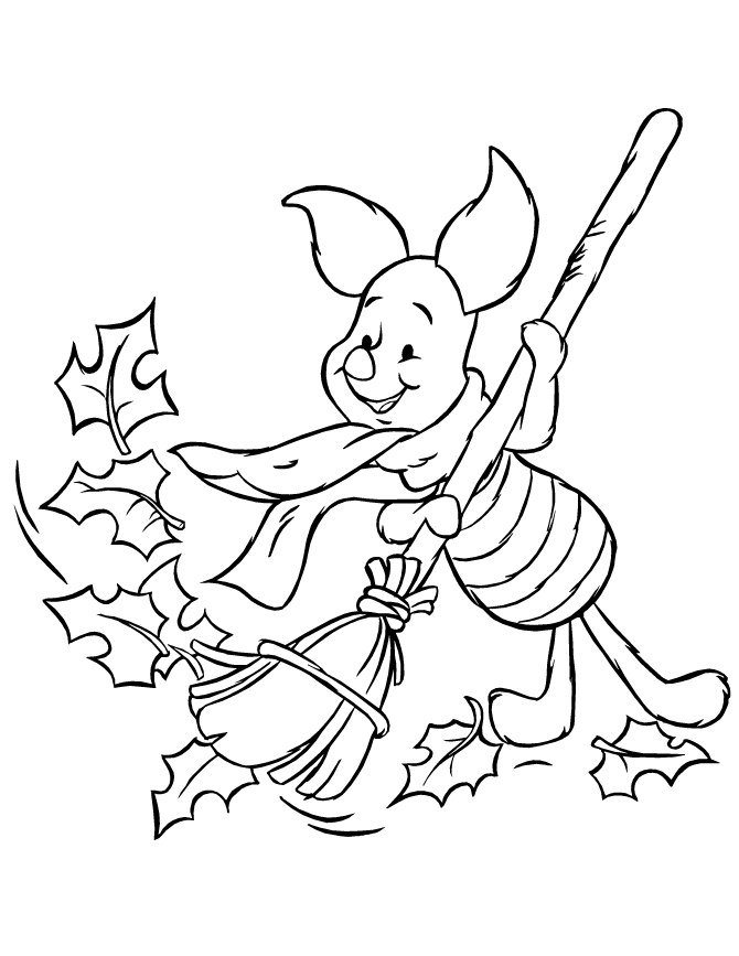 Piglet Raking Fall Leaves Coloring Page. HM Coloring Page - Coloring Nation