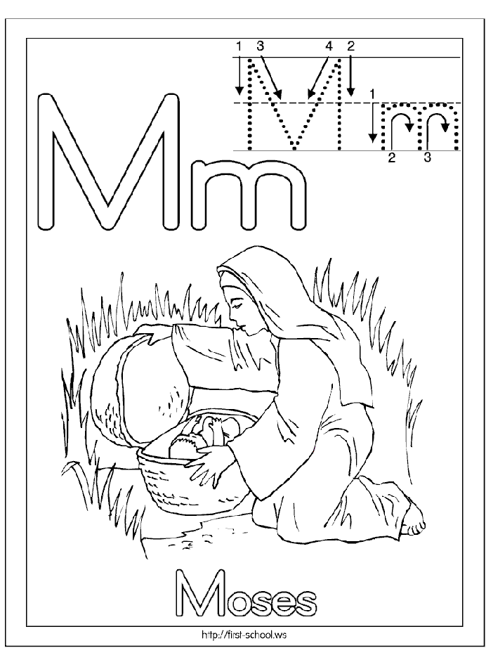 M Is For Baby Moses In A Basket - Coloring Nation