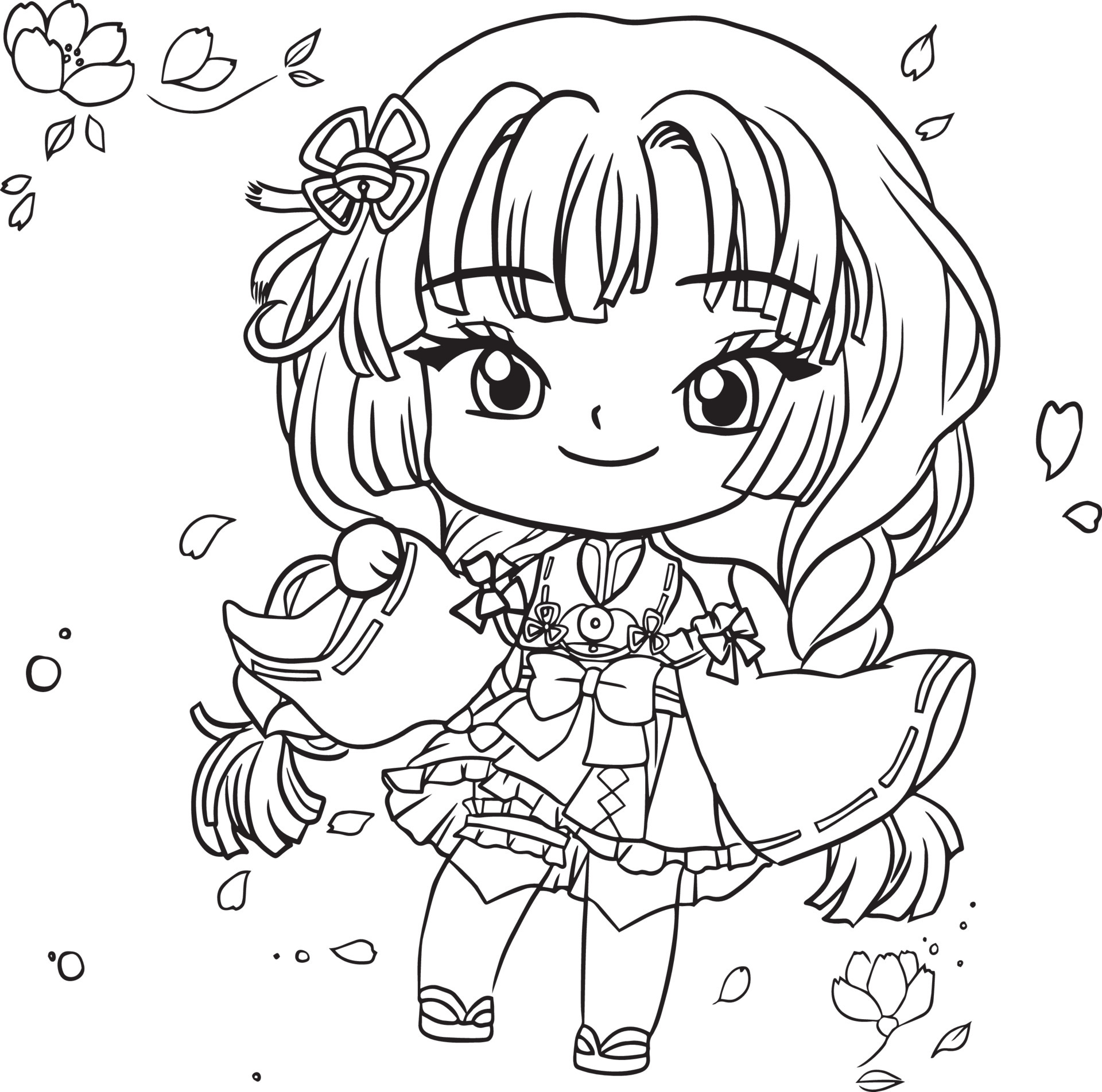 Coloring Page Cartoon Girl Cute Kawaii Manga Anime Illustration ...