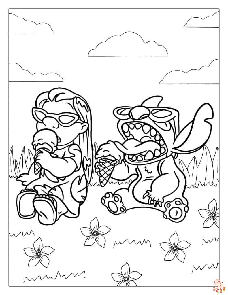 Get Lilo And Stitch Eating Ice Cream Coloring Page For Free - Coloring ...