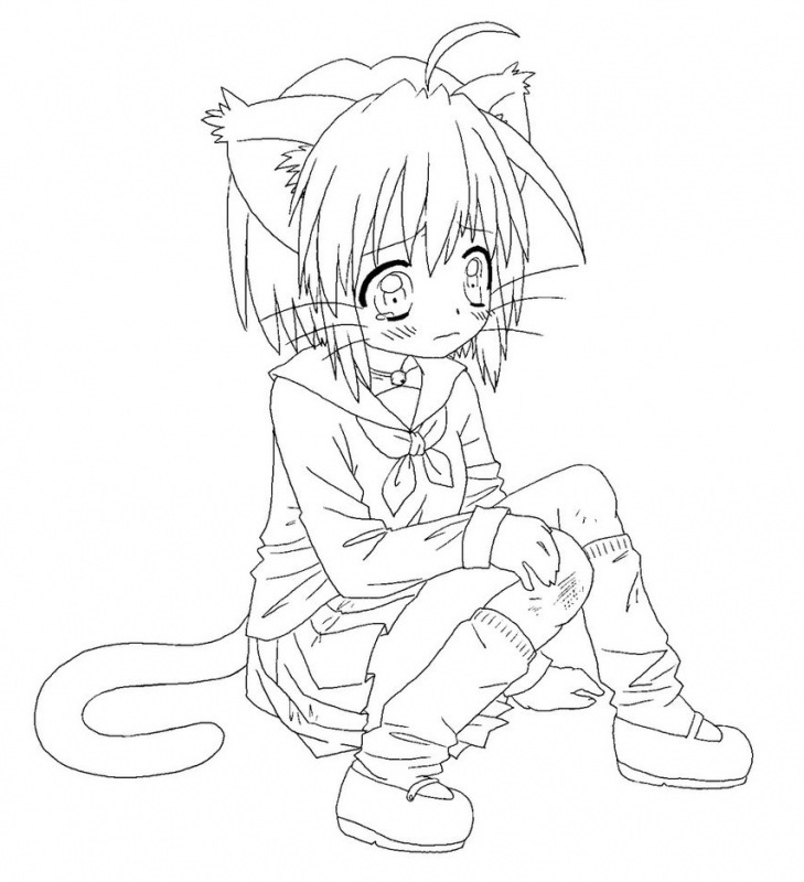 Anime Cat Girl Coloring Page - Coloring Nation