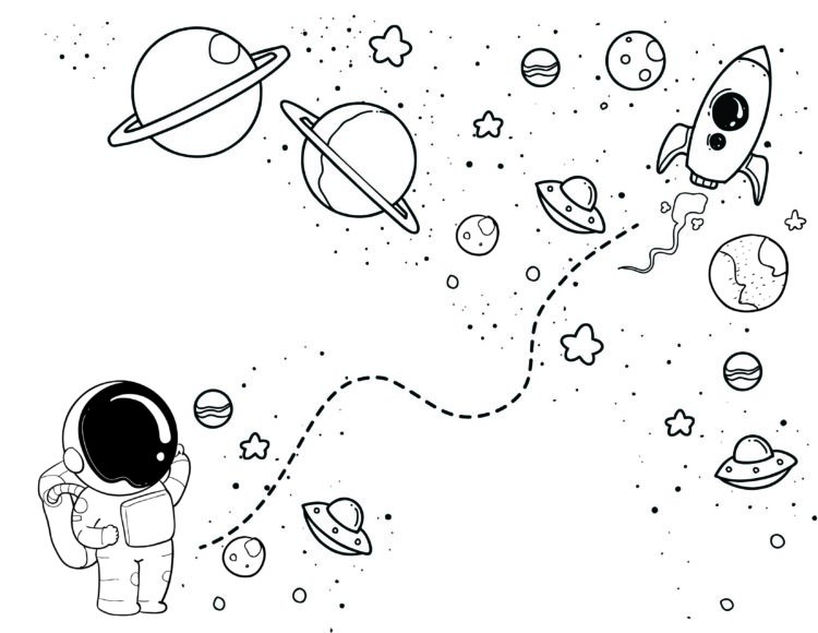 Space Trace And Coloring Printables For Kids - Coloring Nation